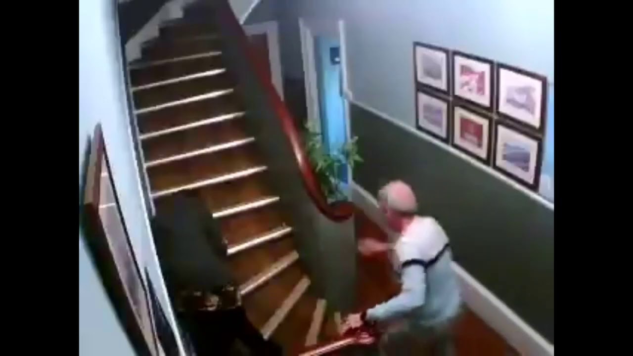 Drunk old couple fall down stairs B - YouTube