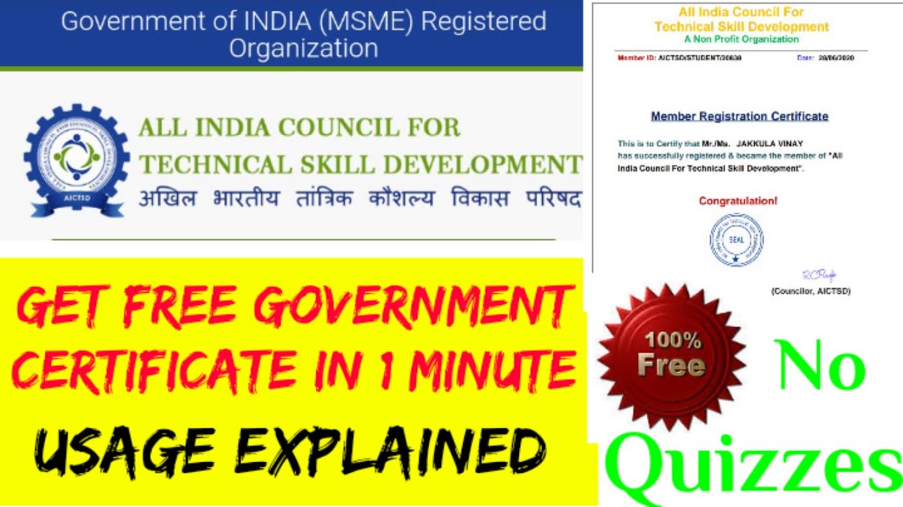Free Government Recognized Certificate AICTSD - YouTube