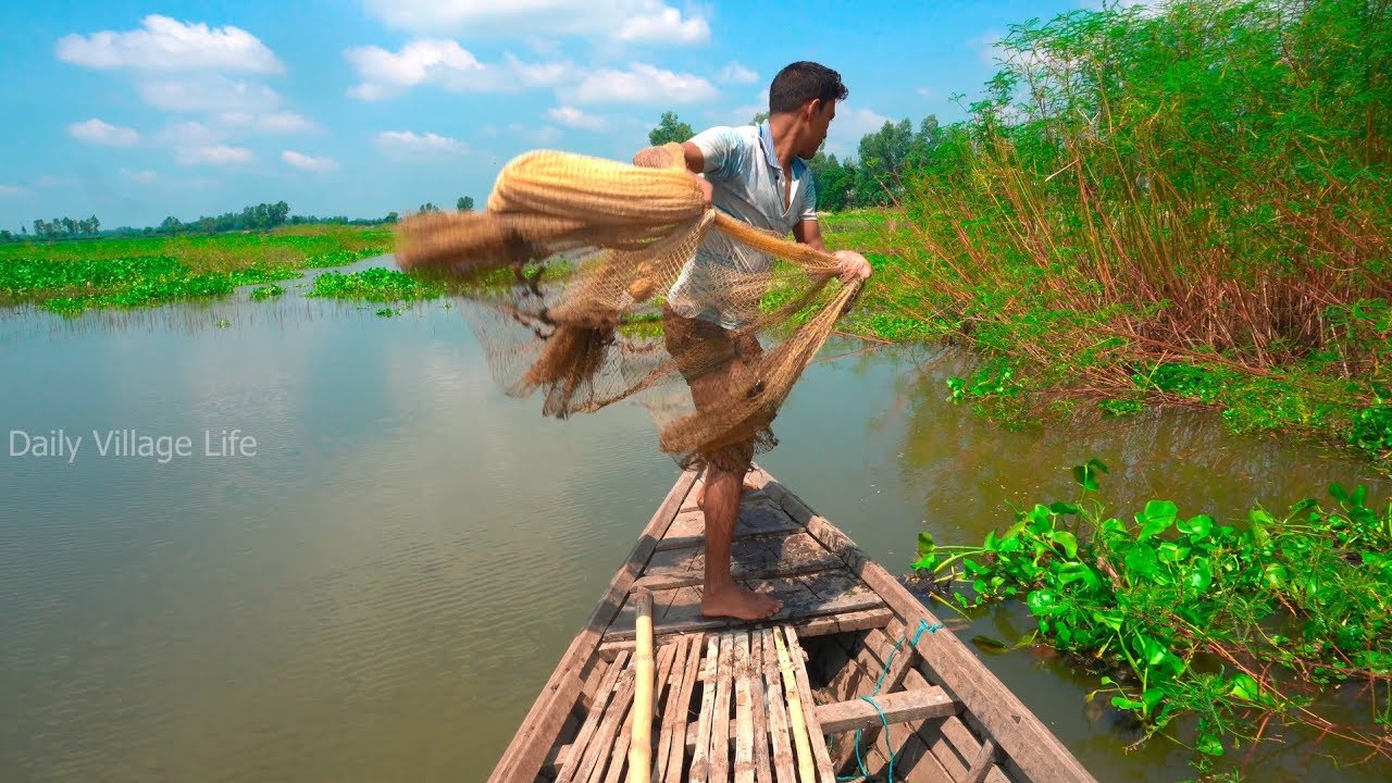 Net Fishing | Catching Fish By Cast Net | Fishing with beautiful nature ...
