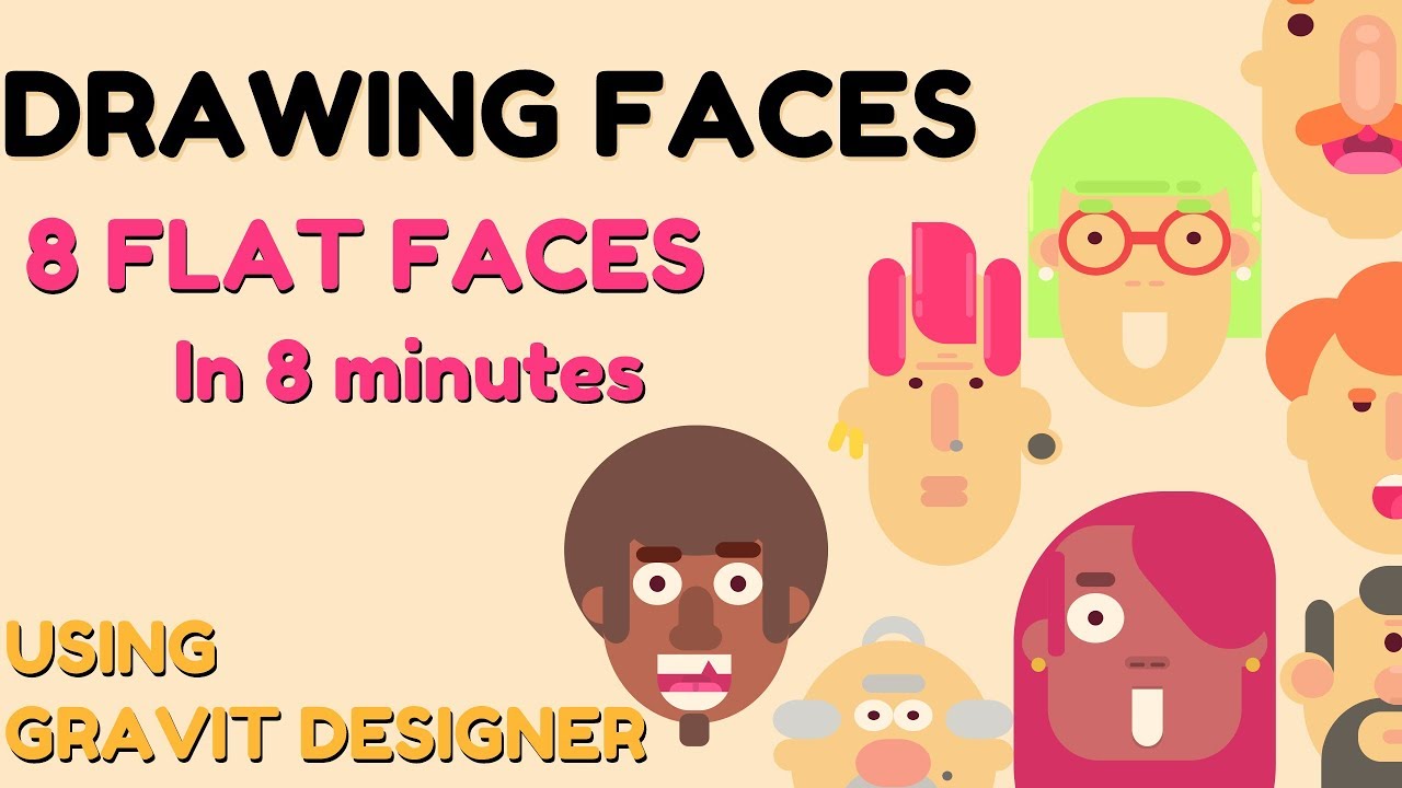 How to Draw Faces, 8 flat designs in just 8 minutes. Speed drawing ...