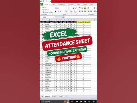 Attendance Count Formula in Excel | Countif Formula in Excel | | #short | Excel Attendance Sheet ...