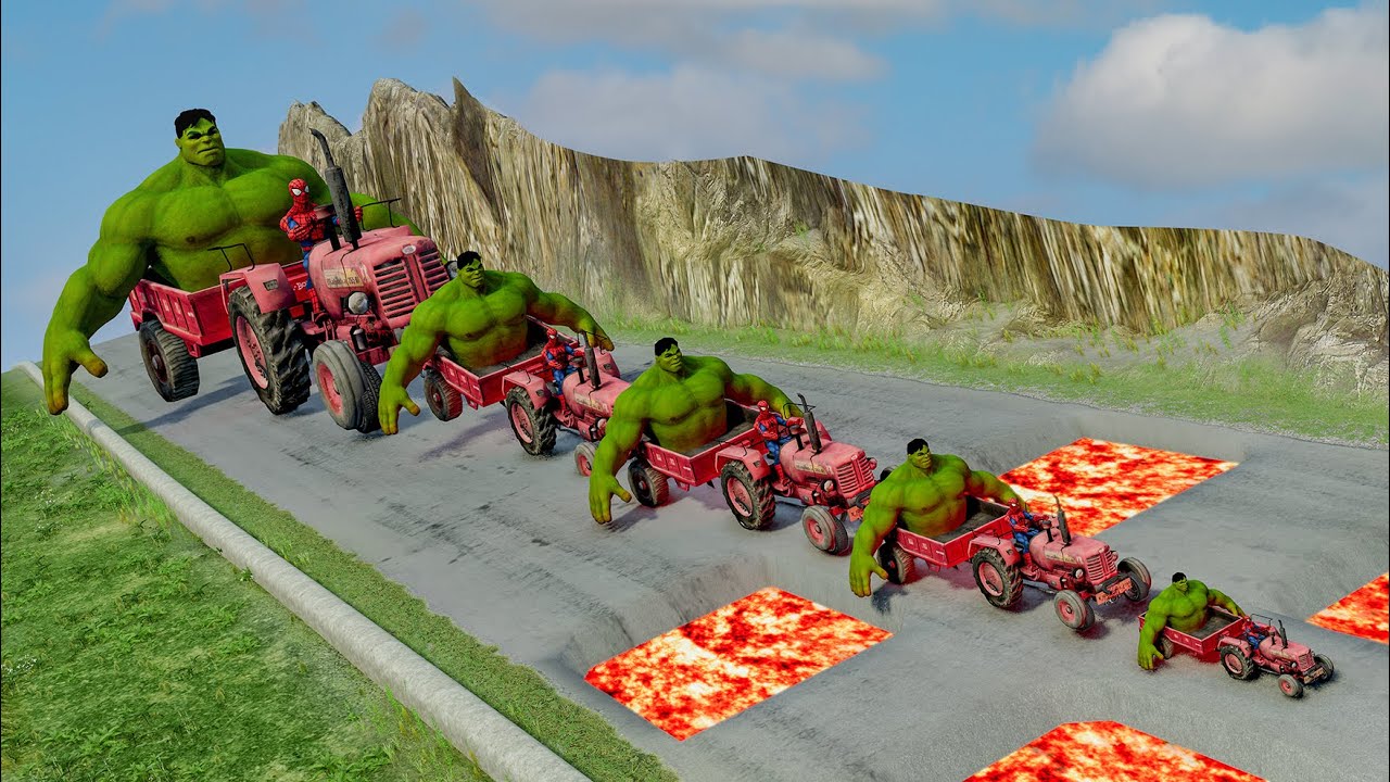 Big and Small Hulk Tractor vs Lava and Spinning Hammers-BeamNG.Drive ...