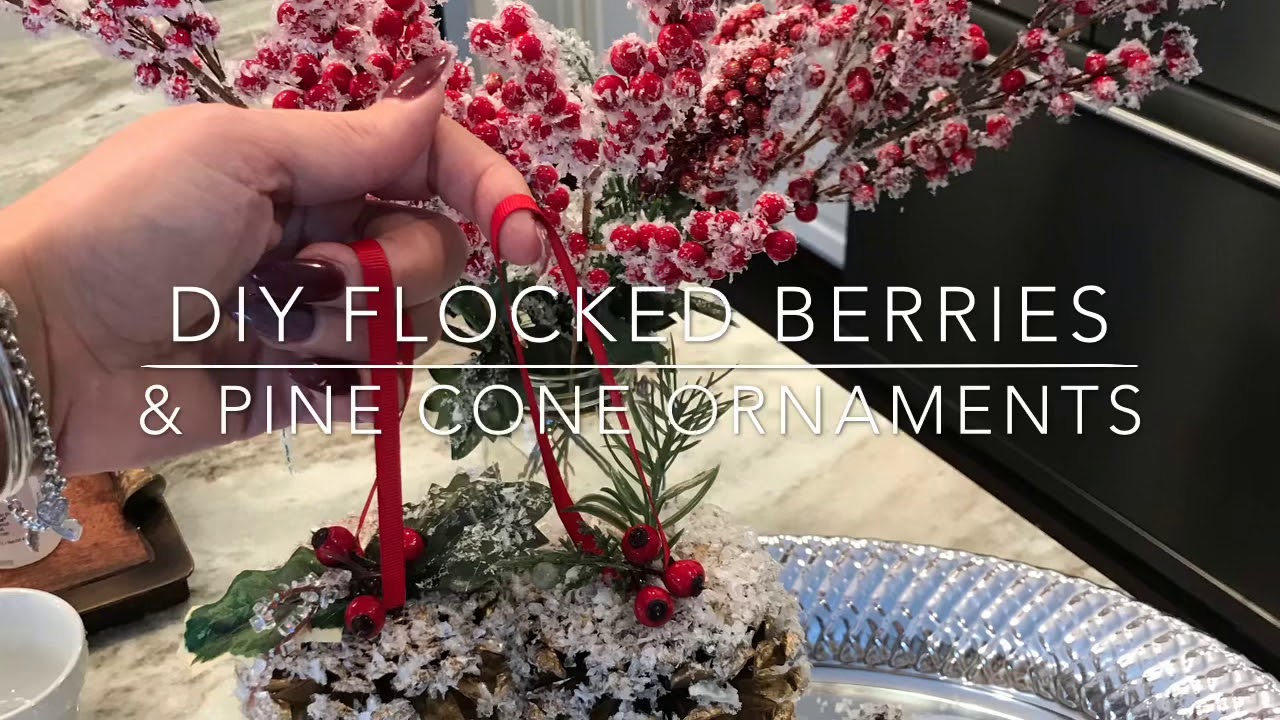 DIY Flocked Berries & Pinecone Ornaments Dollar Store - YouTube