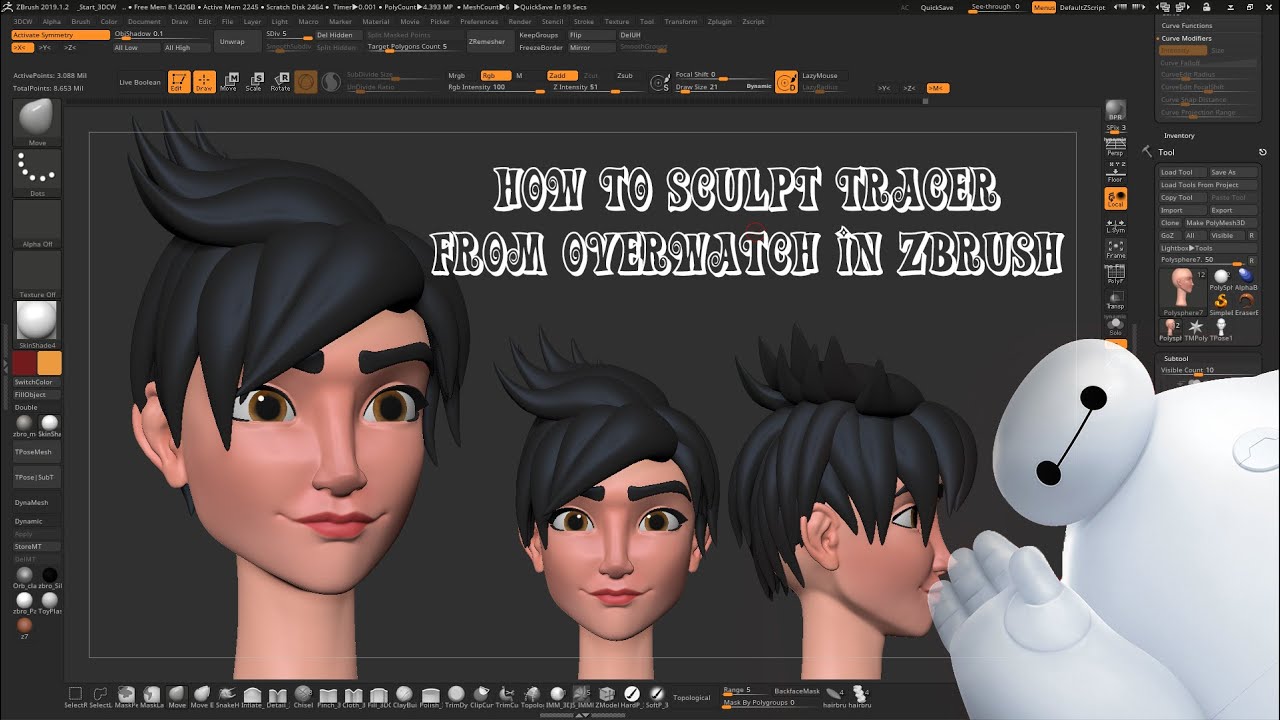 how to sculpt Tracer from Overwatch in Zbrush - YouTube