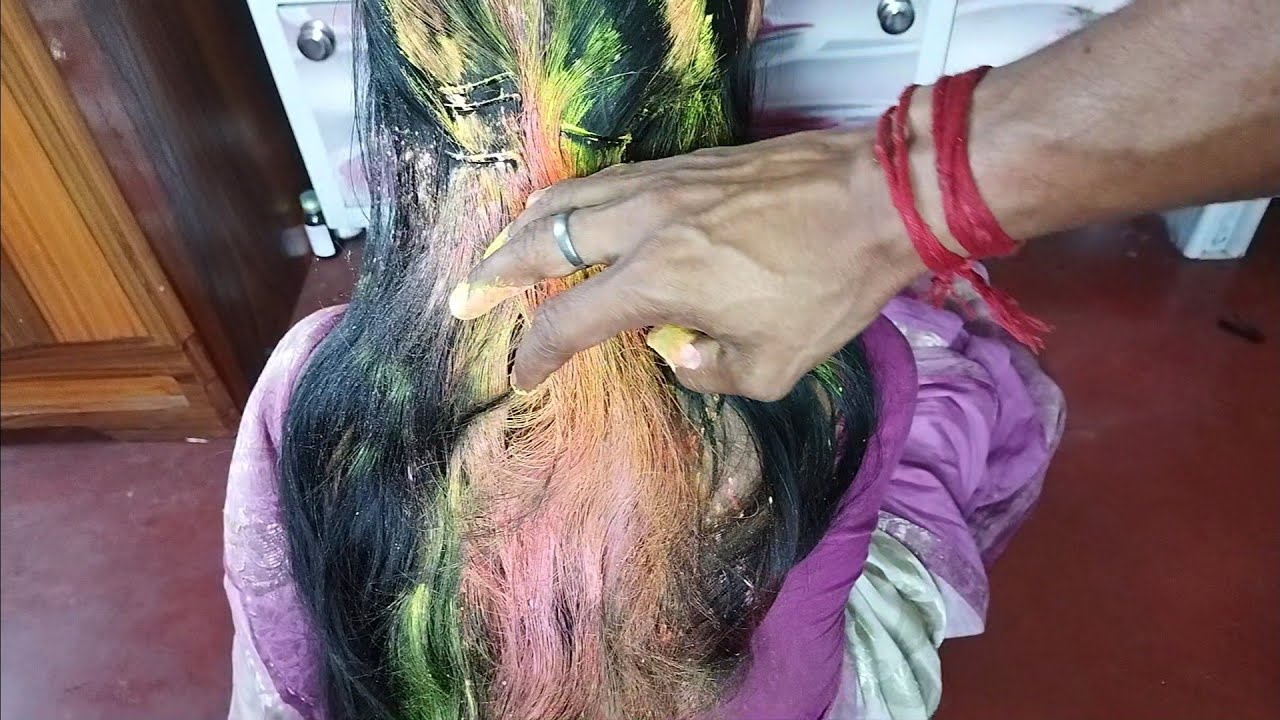Black Long Hair Bun Open And Holi Colour Apply | Woman Hair Gorgeous ...