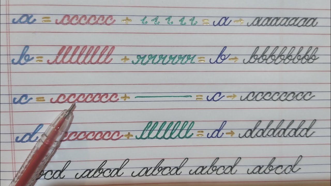 abcd cursive writing with Basic Stocks!! Alphabate part 1!! small a to d cursive me kaise likhe ...