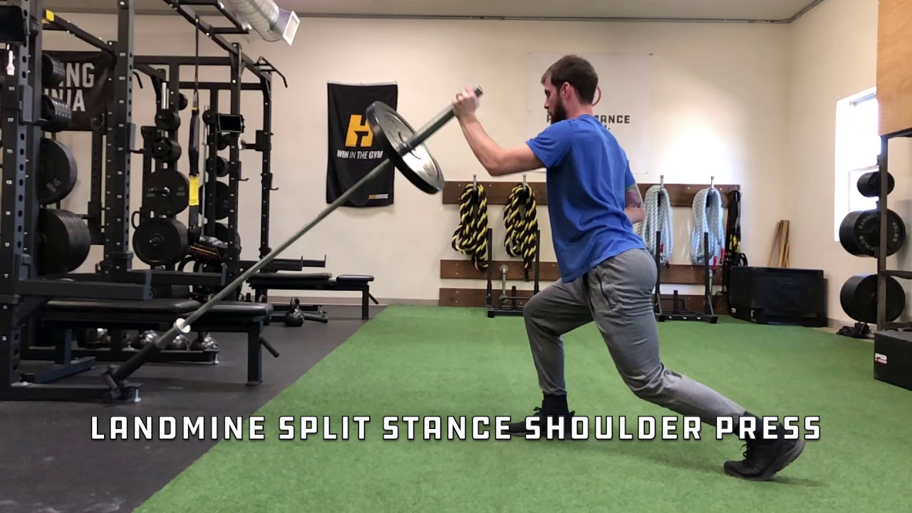 Landmine Split Stance Shoulder Press - YouTube