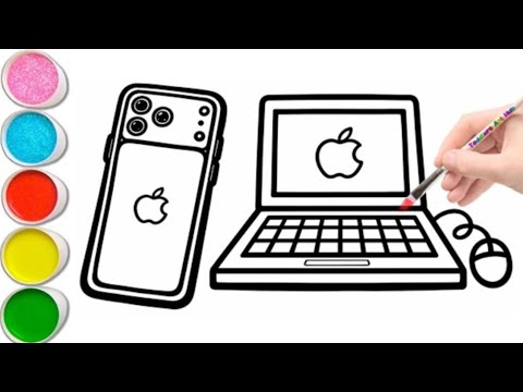 How to draw cute Iphone Laptop 💻📱🍎🌈 Drawing Colouring for kids ...