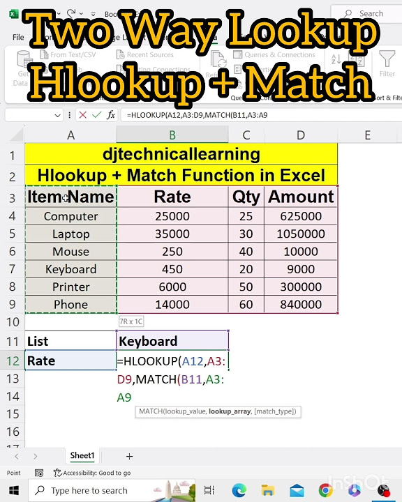 Two Way Lookup Hlookup Match Match Function Hlookup Function Hlookup Match