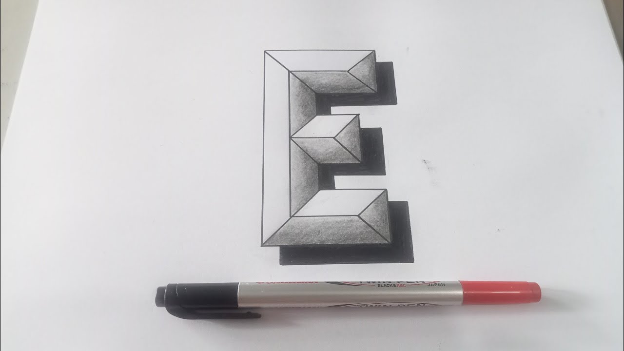 Cara Mudah Menggambar Sketsa Huruf E 3D Langkah Demi Langkah. - YouTube