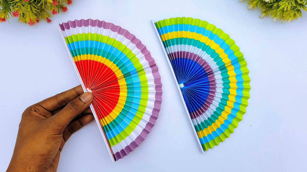 Learn How to Make Easy Paper Summer Fan | Multicolored Hand Fan ...