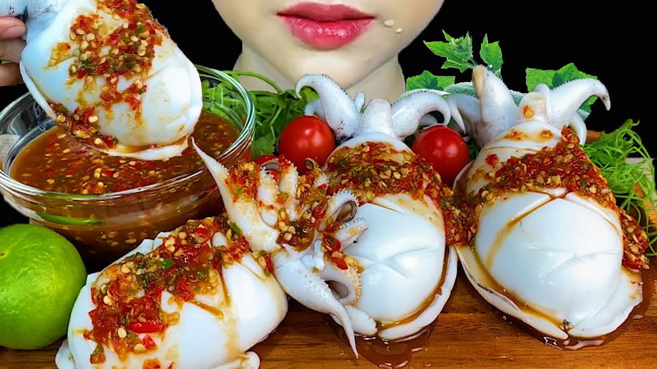 MUKBANG EATING SEAFOOD||CUTTLEFISH & THAI SEAFOOD SAUCE - YouTube