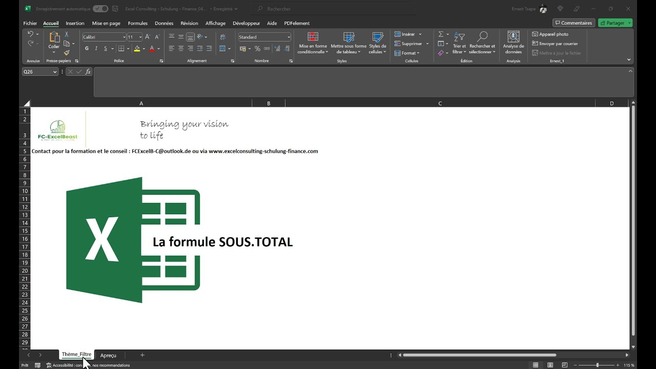 La fonction SOUS TOTAL dans Excel - YouTube