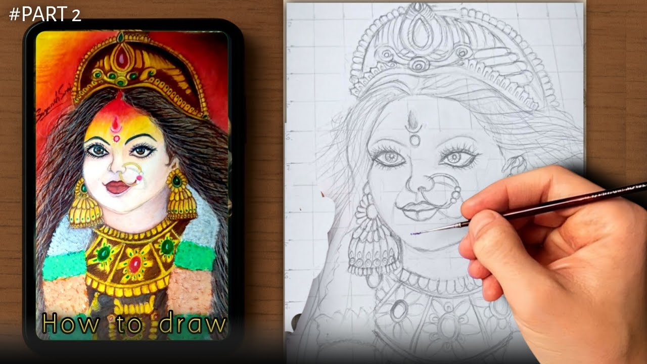 Durga drawing step by step। Easy drawing। Drawing video । Goddess Durga ...