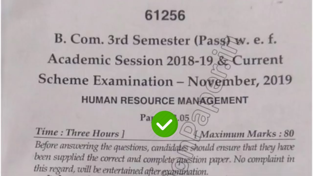 2019 Mdu BCom Pass 3rd Sem Human Resource Management Question Paper ...