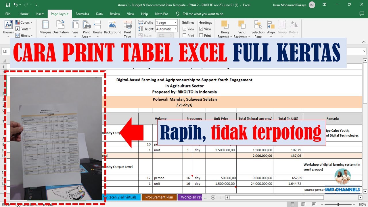 CARA PRINT TABEL EXCEL FULL KERTAS TANPA TERPOTONG - YouTube