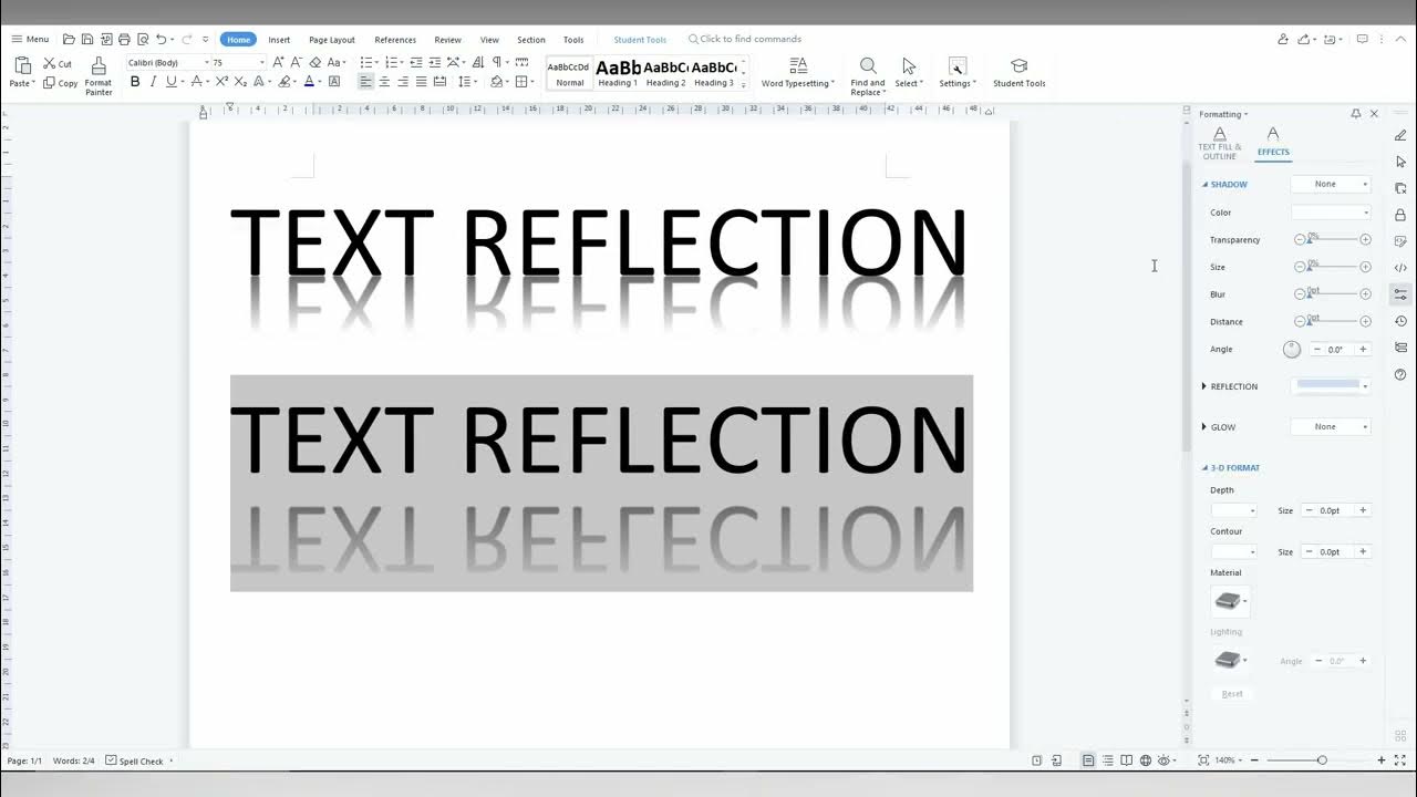 How to create text reflection effect In wps office writer - YouTube