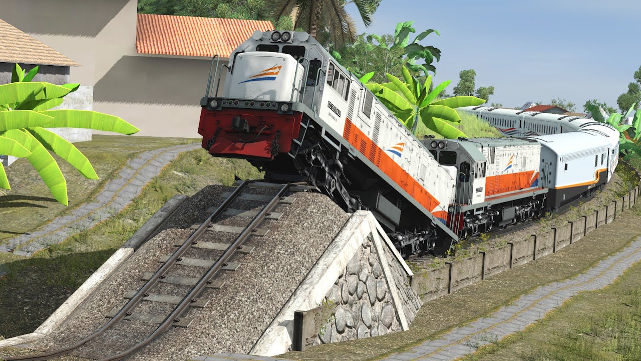 kereta api melewati polisi tidur dan rel oleng | train goes through ...