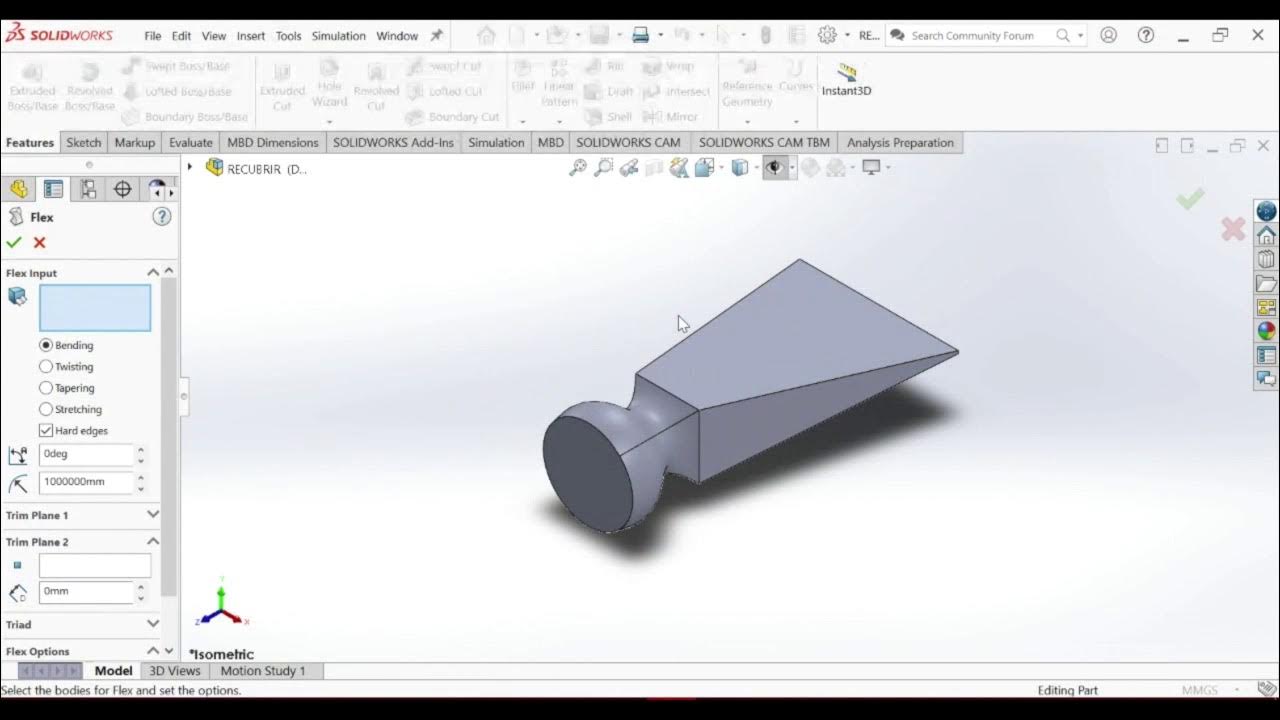 ¿Cómo usar el comando flex en solidworks? ejemplo de martillo más ...