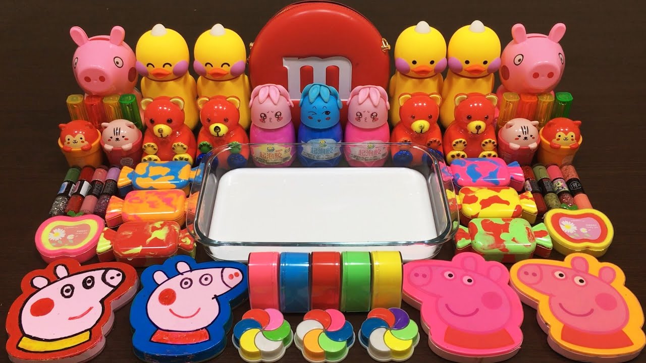 Peppa Pig Slime | Mixing Makeup and Beads into Slime ASMR! Satisfying ...