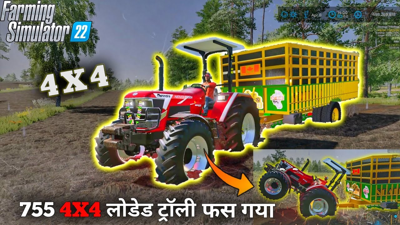Mahindra 755 4x4 Big Trolley pulling fs22 gameplay | fs22 indian ...