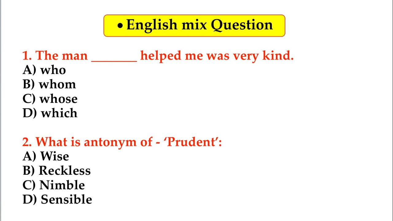 English Mix Questions set-31 for- All Exams #englishacademybydeepakkr - YouTube