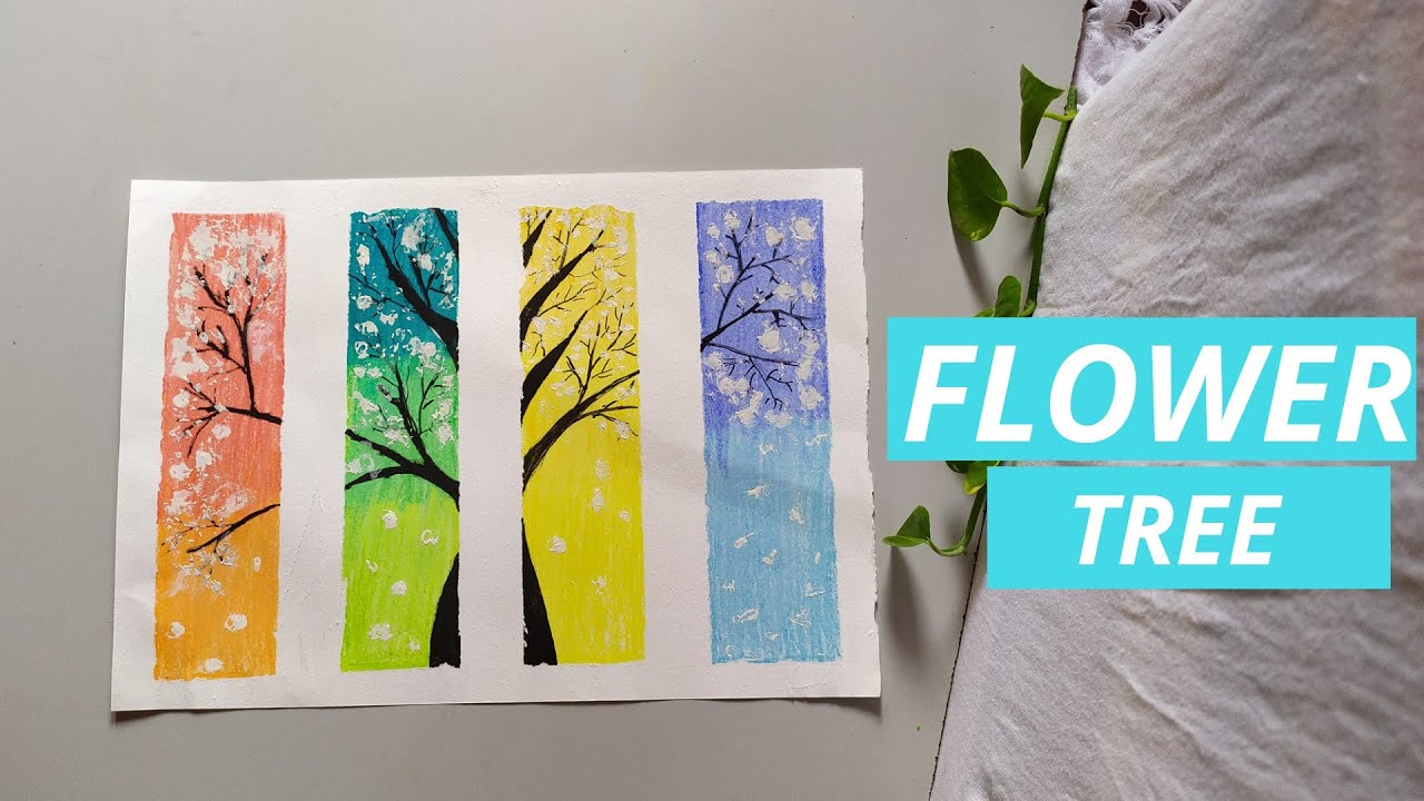 How to DRAW A TREE IN FOUR SEASONS USING CRAYONS || A TREE DRAWING ...