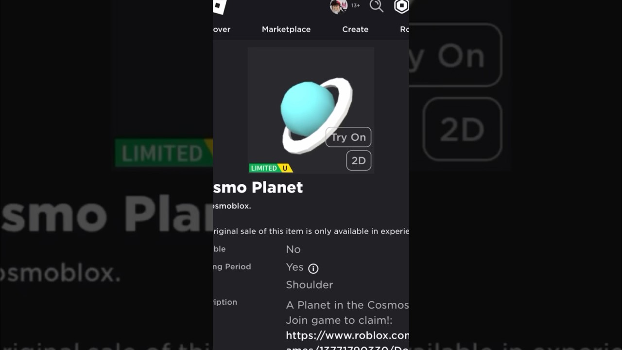 ( Limited UGC Item ) How to get Cosmo Planet ROBLOX ( 2023 ...