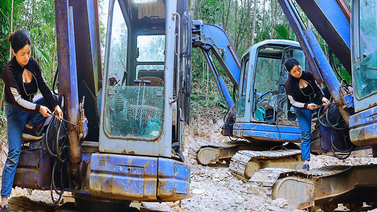 Mechanic Girl repair 50 year old Excavator, Mechanical Genius Girl ...