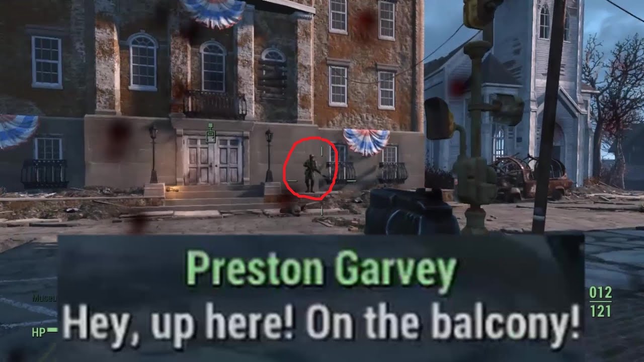 Fallout 4 - Preston falls off the balcony - YouTube