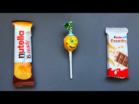 ASMR Unpacking Kinder country, Nutella and rainbow lollipops 🍭