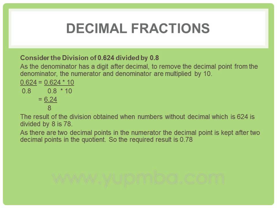 Decimal Fractions | Concepts in Decimal Fractions | yupmba.com - YouTube