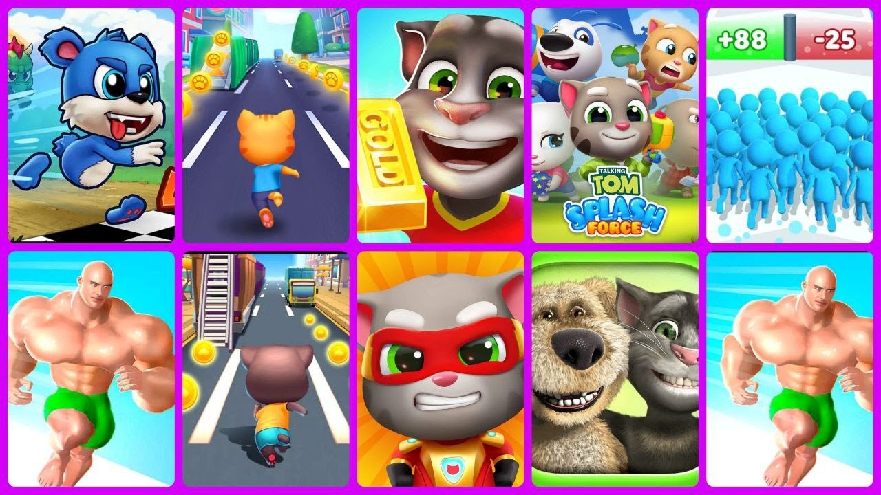 Talking Tom Hero Dash,Talking Tom Splash Force,Muscle Rush,Running Pet ...