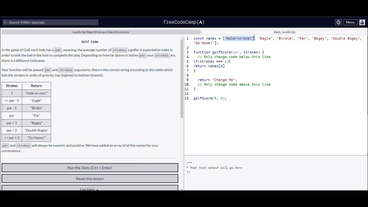 FreeCodeCamp JavaScript Golf Code - YouTube