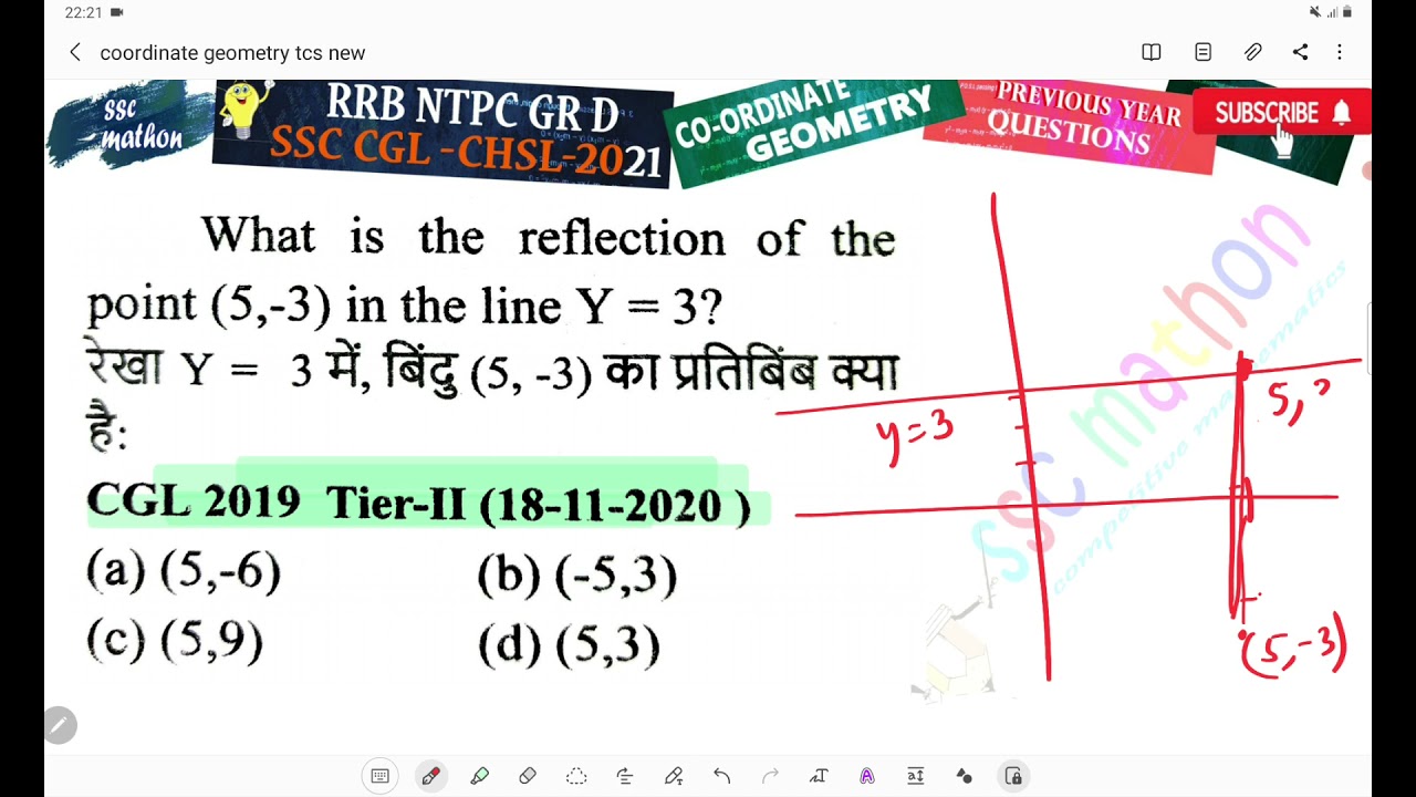 what is the reflection of the point (5 ,- 3 )in the line y = 3 - YouTube