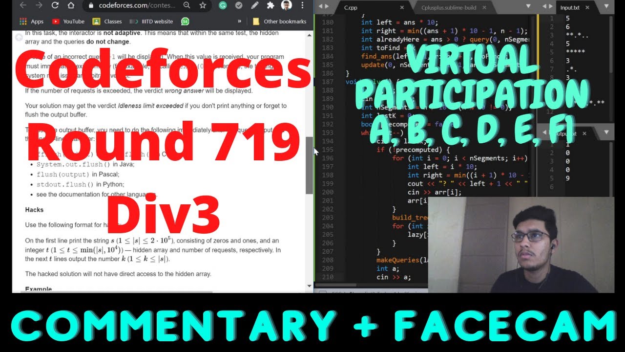 Codeforces Round 719 Div3 || Virtual Participation || Facecam + Commentary || A to F1 - YouTube
