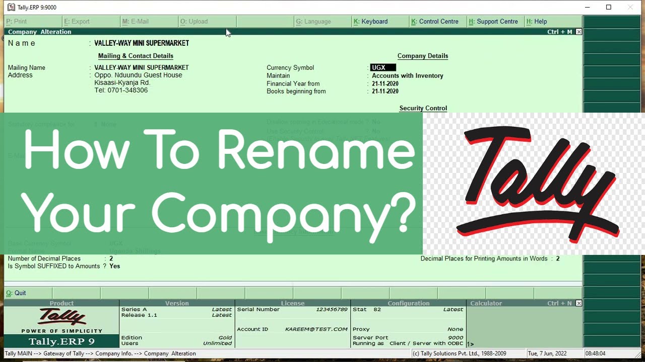 Tally ERP 9: How To Rename Your Company (Step-by-Step Guide – English ...