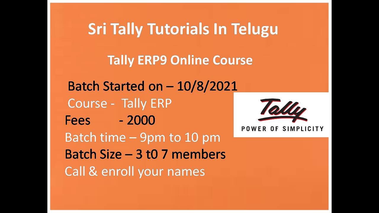 Online Tally ERP9 Course, Batch Started on 10/8/2021,call and enroll ...