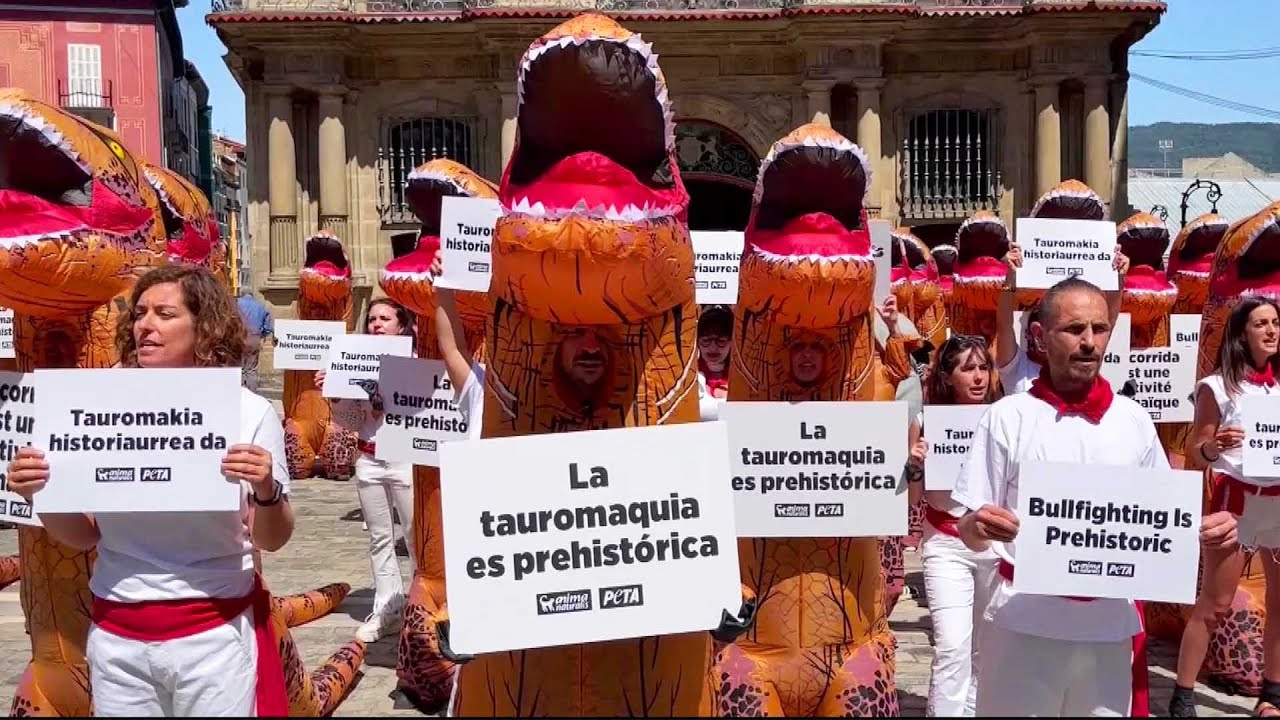 T-Rex Protests ‘Ancient’ Bullfighting Tradition in Spain - YouTube