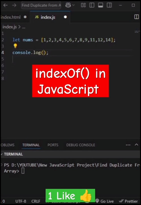 Indexof In Javascript Javascript Interview Question Shorts Coding