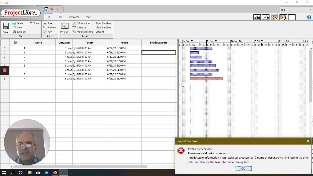 Project Management Lecture 4b PERT CPM on Project Libre - YouTube
