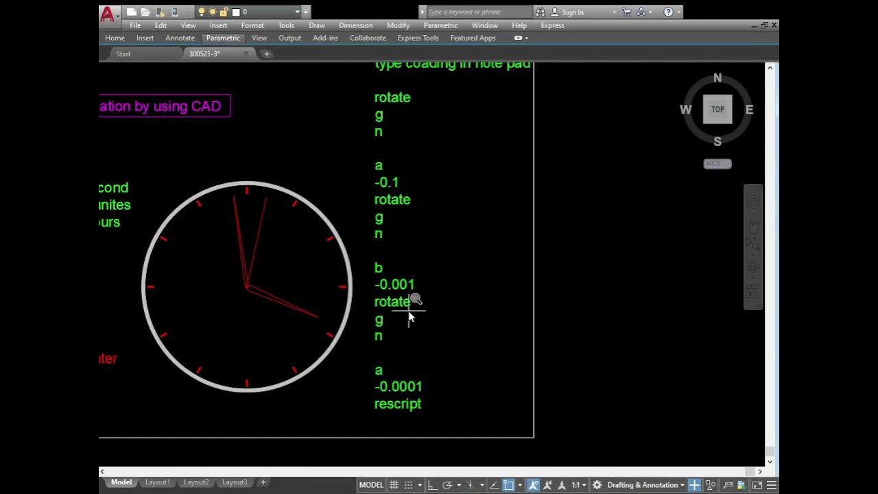 Clock Rotate hands Animation In AutoCAD- Script; AutoCAD tutorial for beginners - YouTube