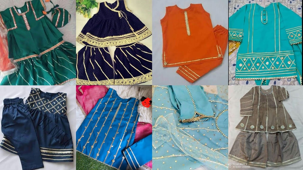 Gota design on plain suit | Baby girl gota frock design | Baby girl ...