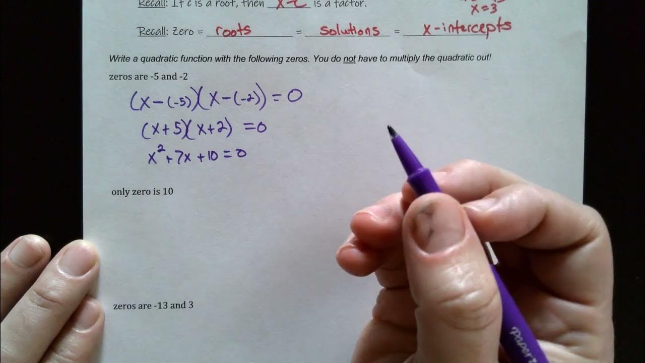 Writing a Quadratic Function Given its Zeros - YouTube