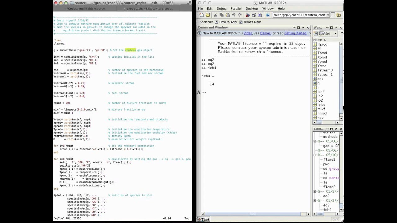 BYU ChEn 633 Cantera equilibrium with Matlab interface - YouTube