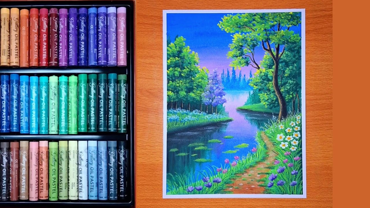 Tutorial Menggambar pemandangan menggunakan oil pastel - YouTube