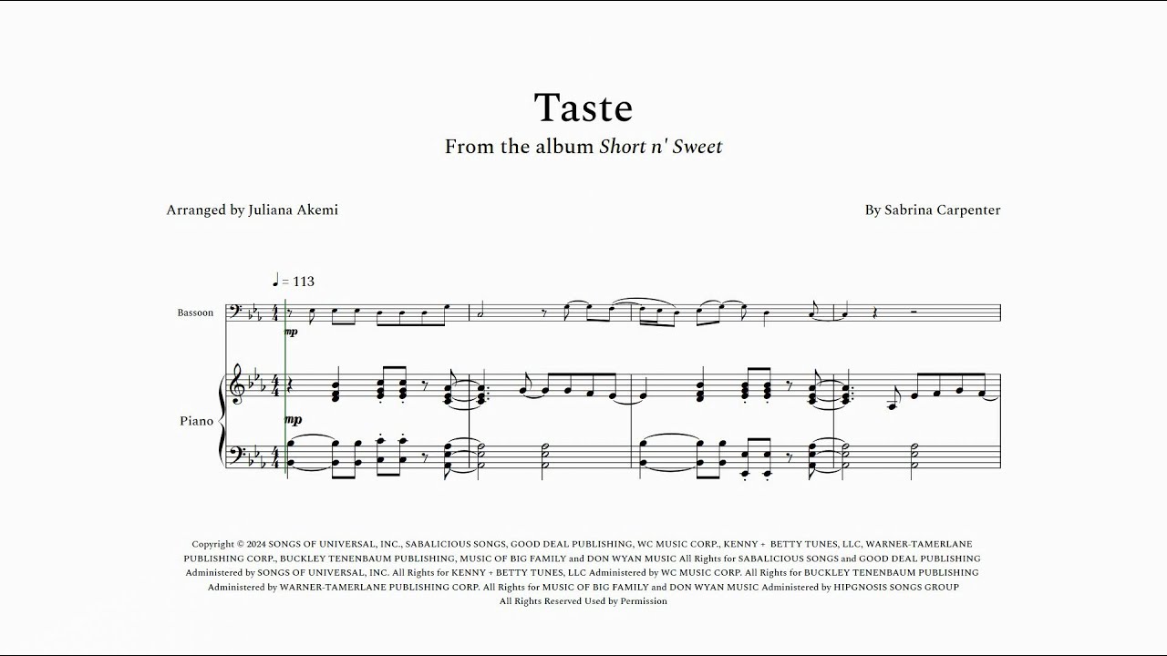 Taste - Sabrina Carpenter | BASSOON AND PIANO SHEET MUSIC PDF ...