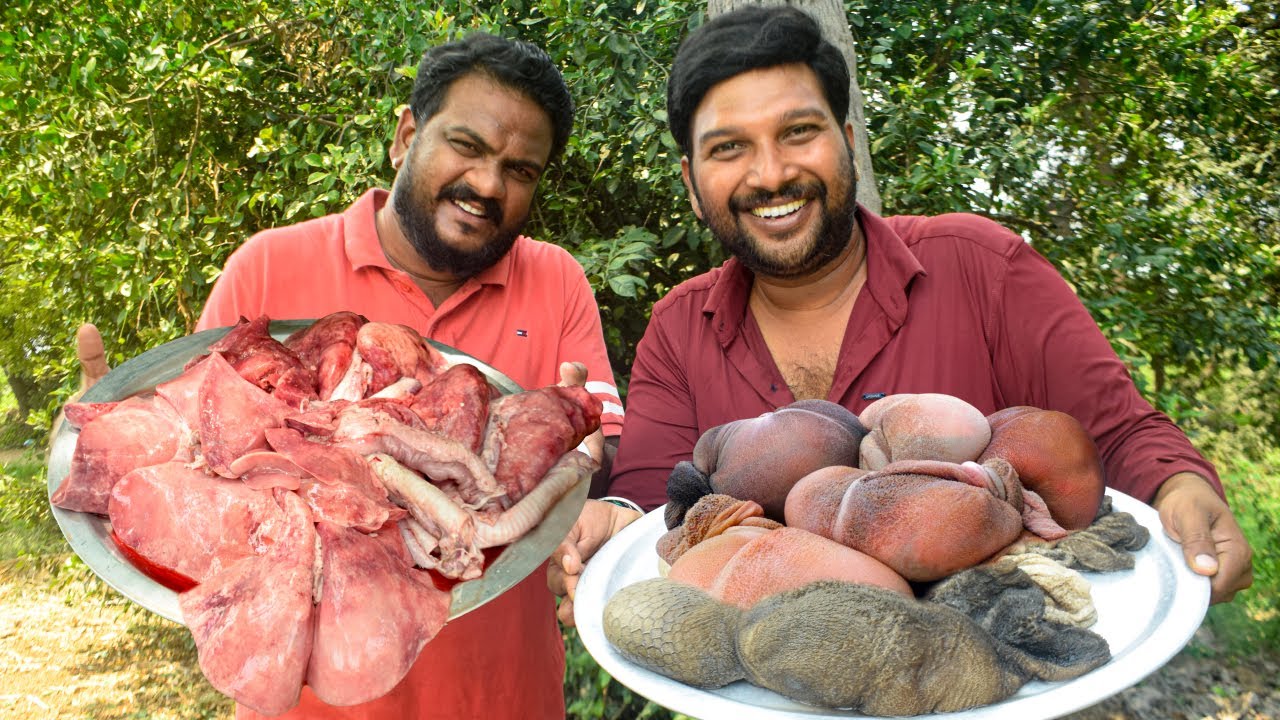 GOAT INTESTINE FRY | Cooking Goat Boti with Goat Lungs | Clean Goat ...