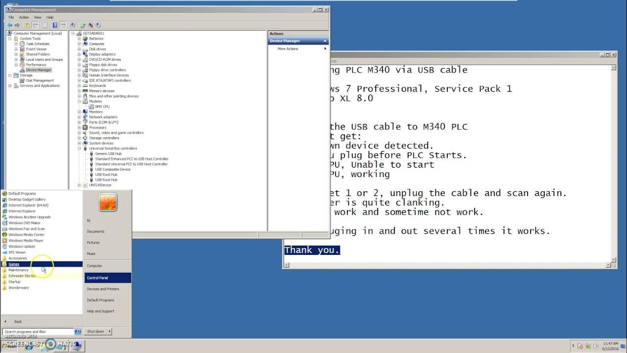 Modicon M340 PLC via USB cable - YouTube
