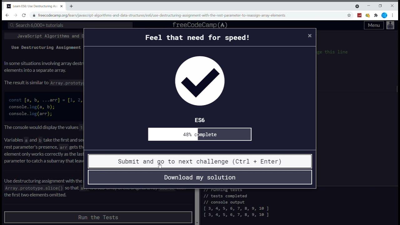 Learn ES6 (15/31) | Use Destructuring Assignment with the Rest Parameter to Reassign Array ...